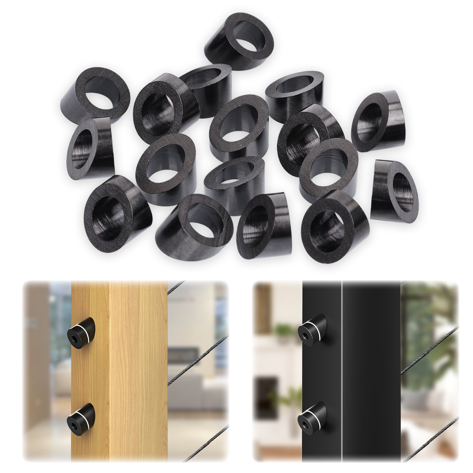 Fulifix Angle Beveled Washer for Cable Railing Stair Ends, 20Pack Blac