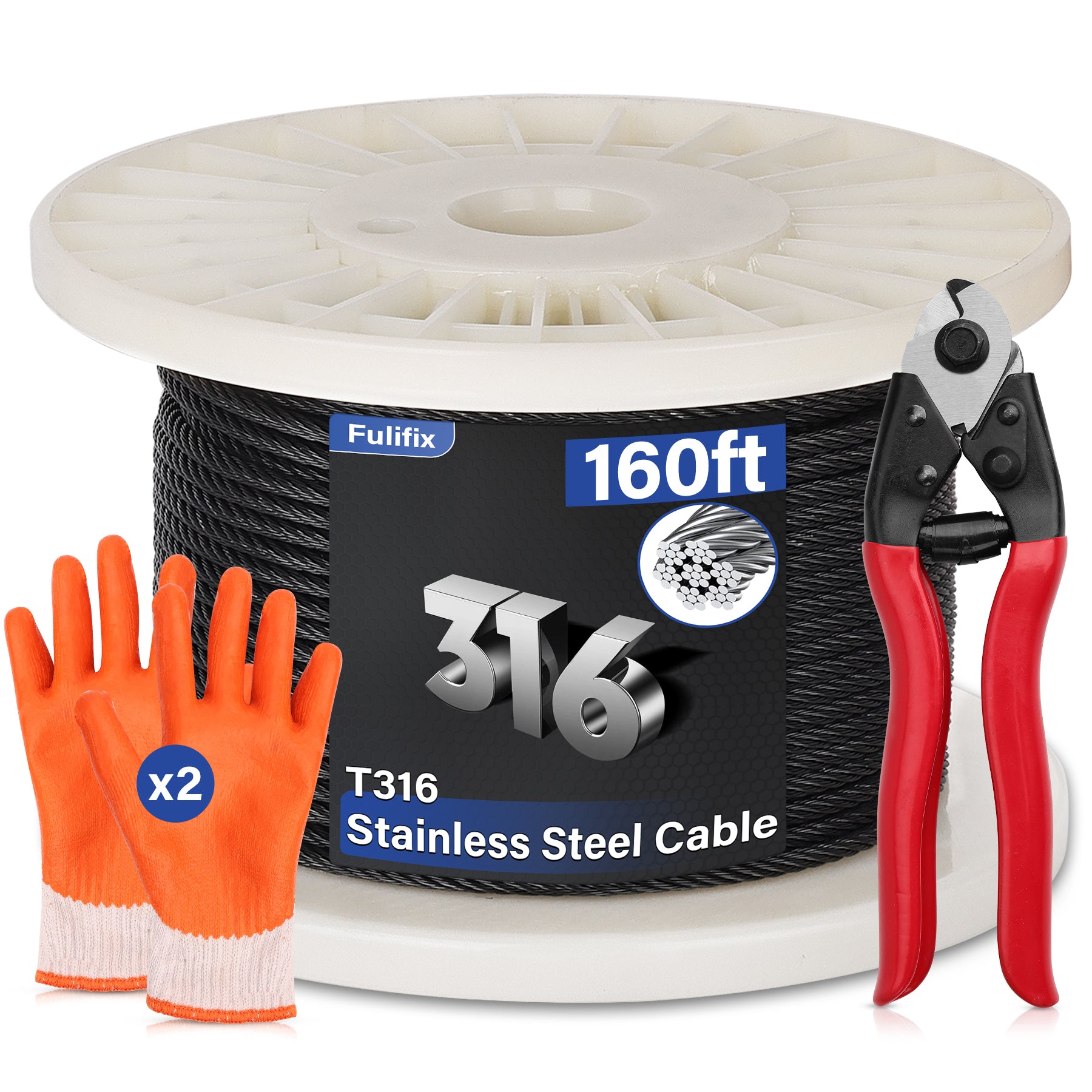 Fulifix 1/8" Black Stainless Steel Cable with Cable cutter GSB